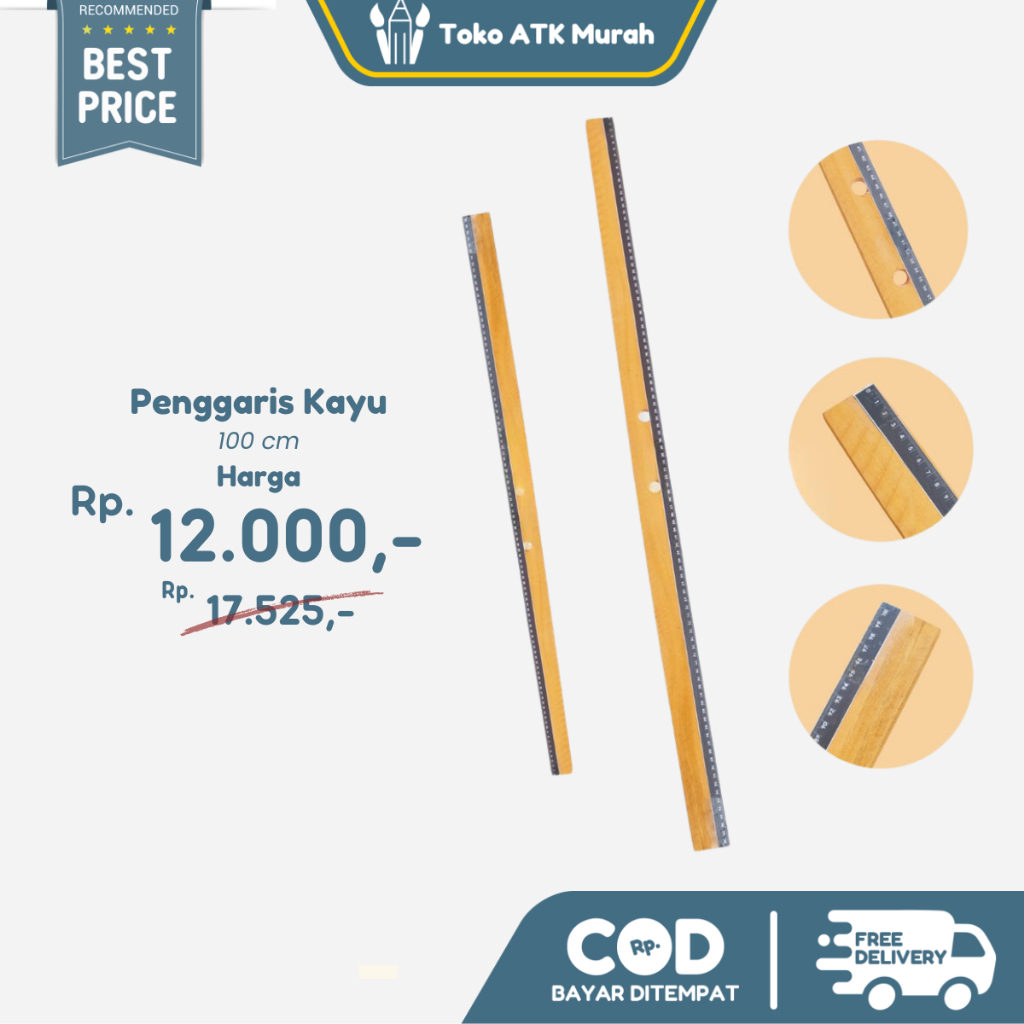 Jual Penggaris Panjang Kayu 100cm / 1 Meter Super Tebal 10mm | Shopee ...