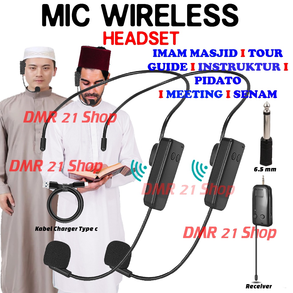 Jual Microphone Mic Clip On Wireless Imam Masjid Bando UHF 2.4G Mikrofon Telinga Jepit ...
