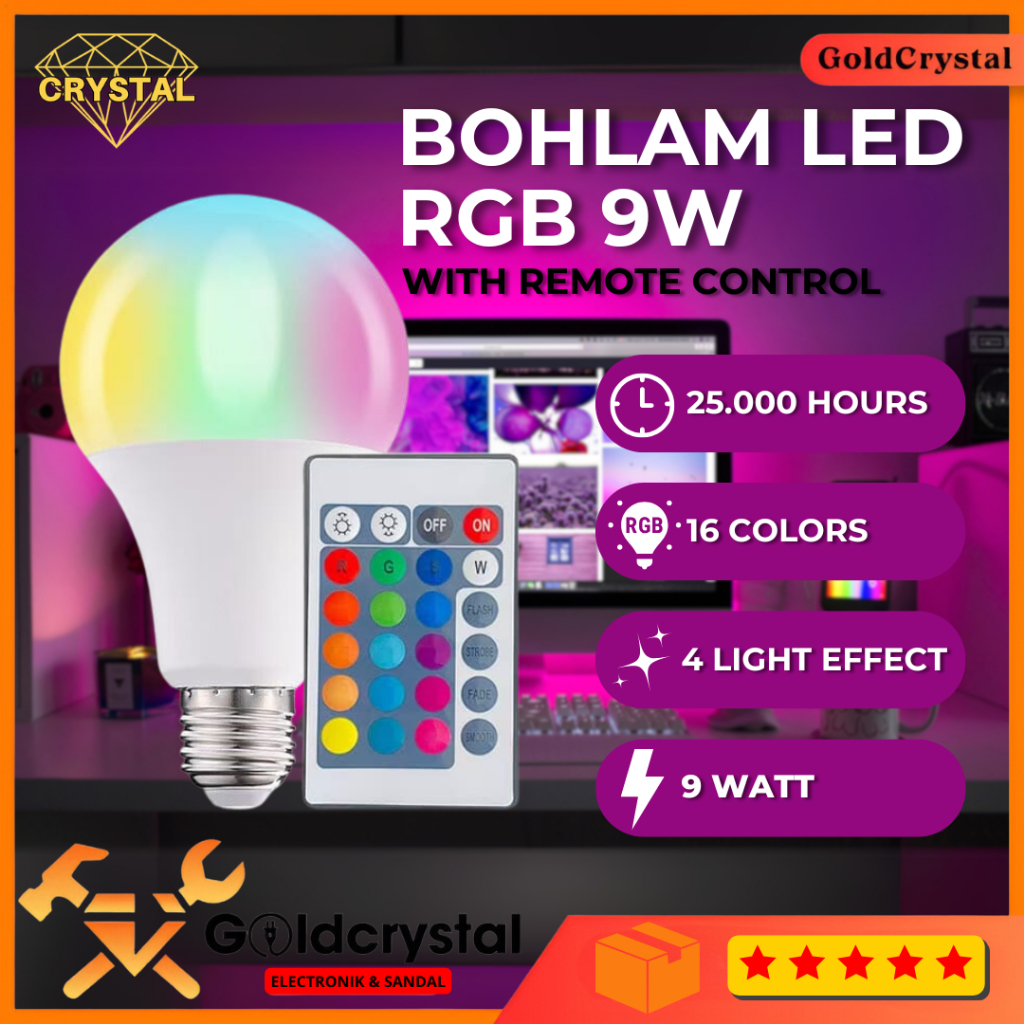 Jual Bohlam Remote Control RGB Warna Warni 9W RGB Lampu Bolam LED 16 ...