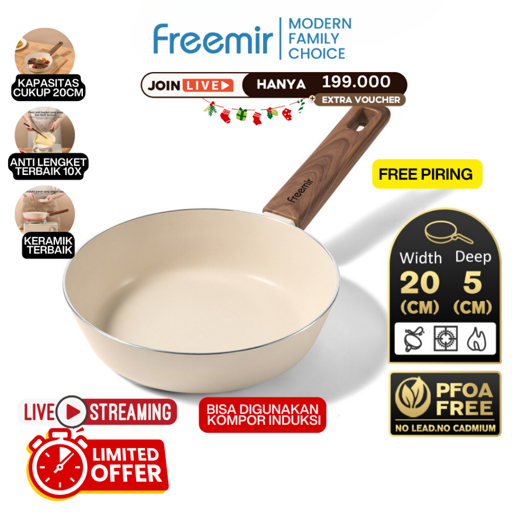 Jual [NEW LAUNCHED] freemir Wajan Ceramic Cekung 20cm FREE PIRING ...