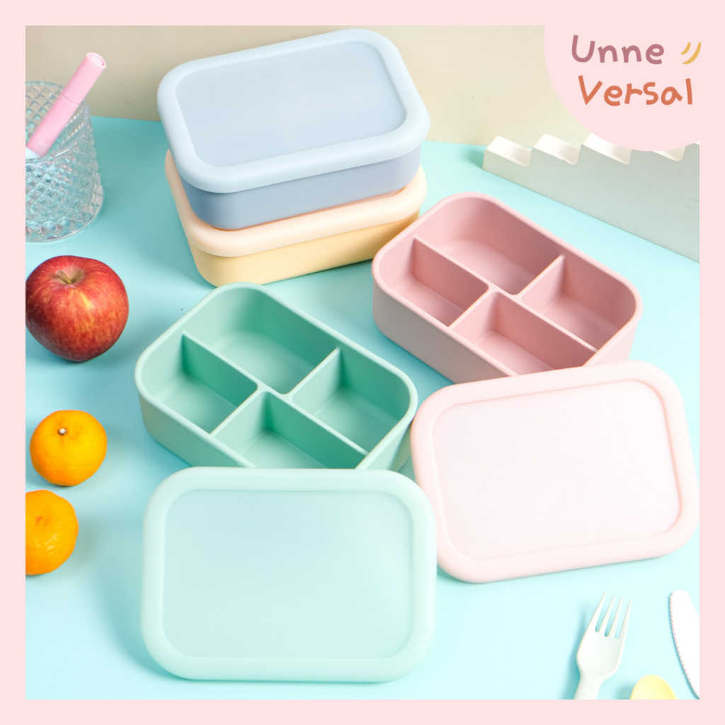 Jual [ Unne.versal ] – Kotak bekal sekat 4 edisi warna pastel/Lunch box silicone 4 compart ...