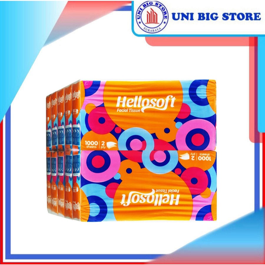 Jual Hellosoft Facial Tissue 1000 Sheets 2 Ply x 10 pc Tisu Wajah ...