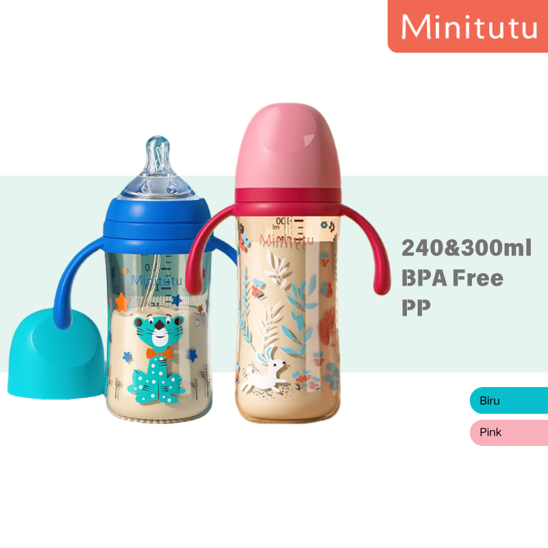 Jual Minitutu PP 3in1 Botol Susu Bayi 6 Bulan Keatas Botol Minum Motif Kartun Anti Tumpah BPA ...