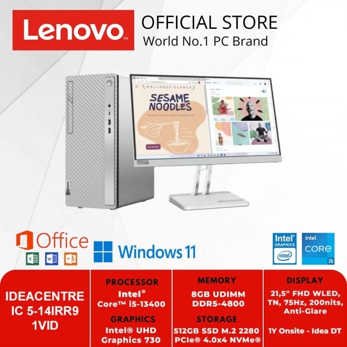 Jual PC Desktop Lenovo IdeaCentre IC Tower 14IRR9 Core i5 13400 8GB 512GB Win11 OHS 22" | Shopee ...