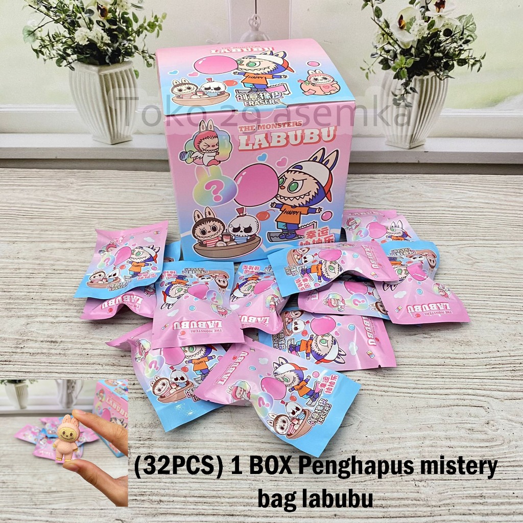Jual (32PCS) 1 BOX PENGHAPUS MYSTERY BAG LABUBU MISTERY BLIND BOX ...