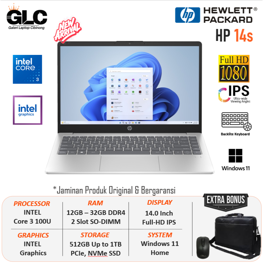 Jual Laptop Slim HP 14 Intel Core 3 100U 16GB DDR4 1TB SSD 14 FHD IPS ...