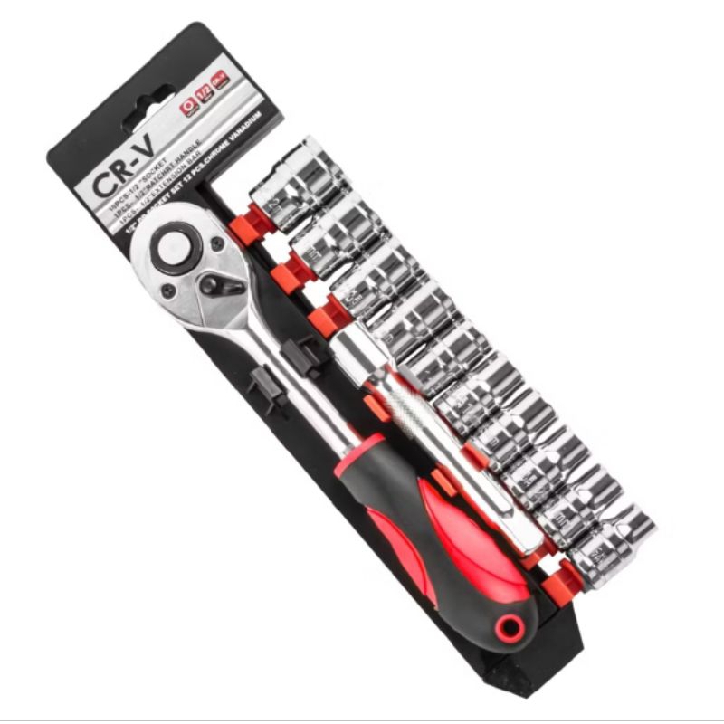 Jual (CRV) RATCHET SET 12PCS socket 1/2inch 8-24MM + EXTENSION BAR 5 ...