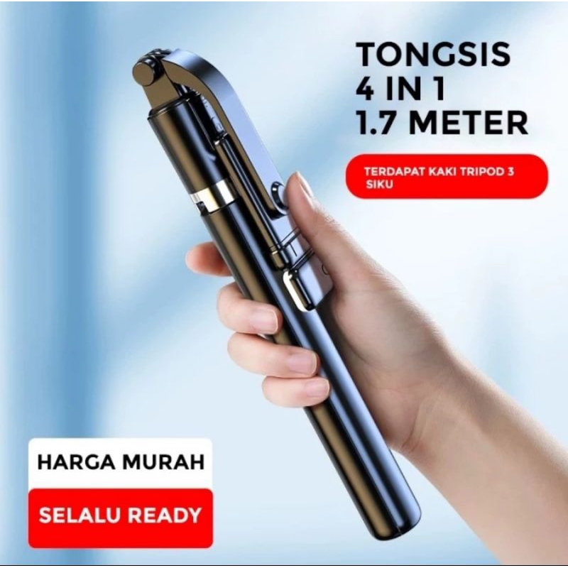 Jual Tongsis Bluetooth 4in1 R1S-L 1.7m tripod remote LED tongsis 170cm ...