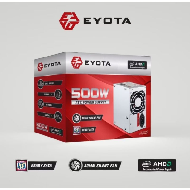 Jual POWER SUPPLY EYOTA 500W FAN 8CM PUTIH EYOTA KOMPUTER PC DESKTOP ...