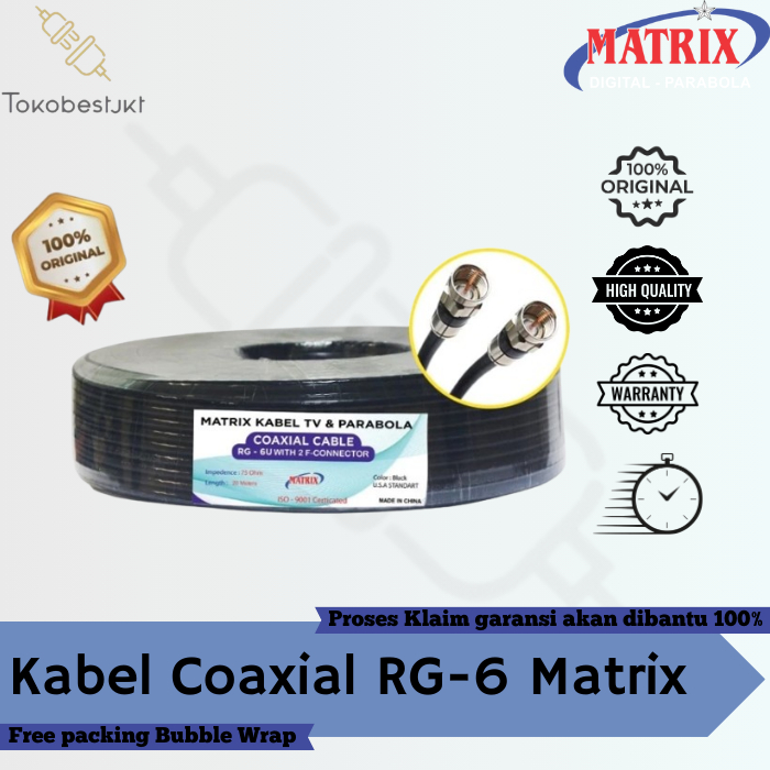 Jual Kabel matrix RG6 parabola + jack konektor f5 20M Coaxial | Shopee Indonesia