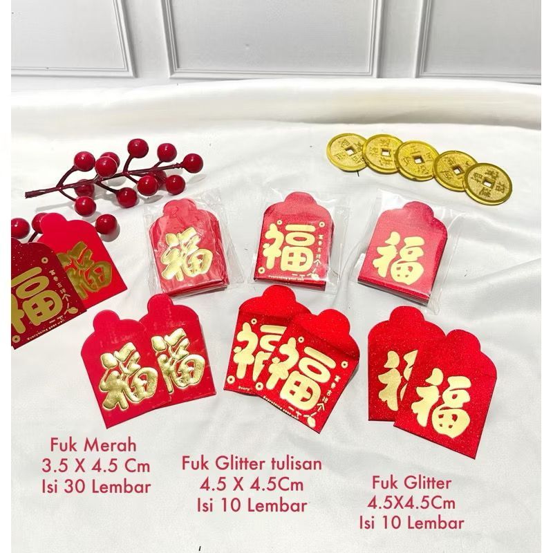 Jual ANGPAO FUK Mini 4 x4 cm Isi 30pcs dan 10pcs - Hongbao Fu Emas ...
