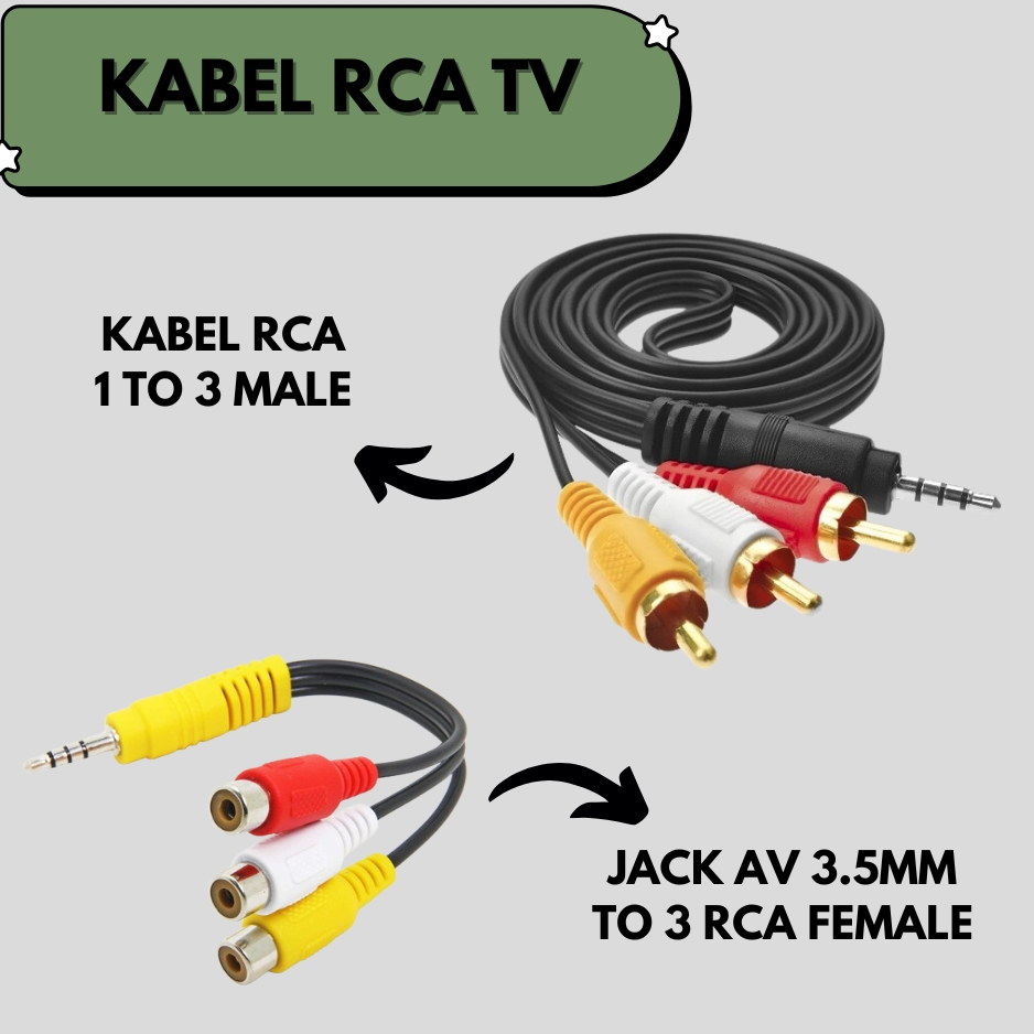 Jual KABEL RCA 1 TO 3 MALE / KABEL JACK AV 3.5MM TO 3 RCA FEMALE ...