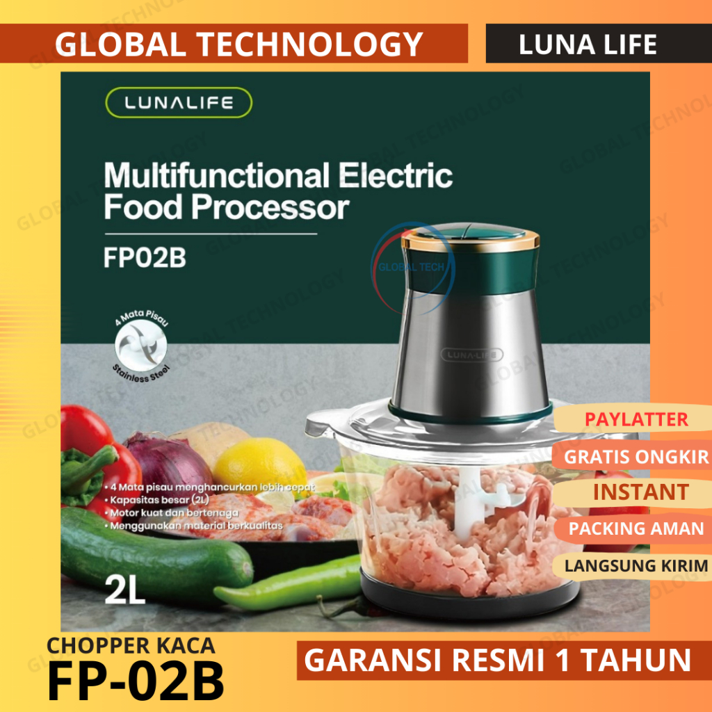 Jual LUNALIFE Food Chopper FP02B Chopper Kaca 2LITER Penggiling Daging ...