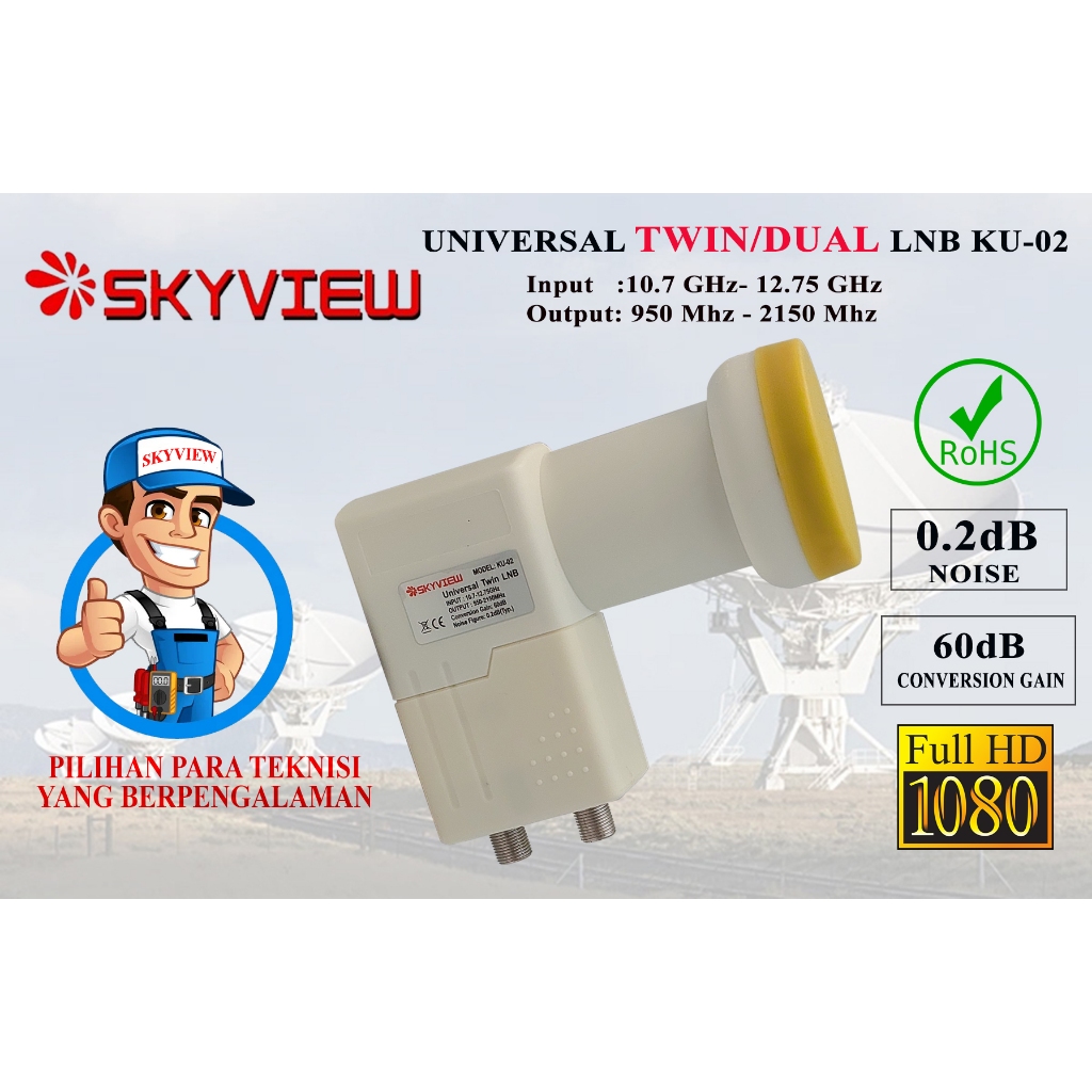 Jual LNB Parabola KU-band Offset Skyview KU-02 Dual TWIN port output ...