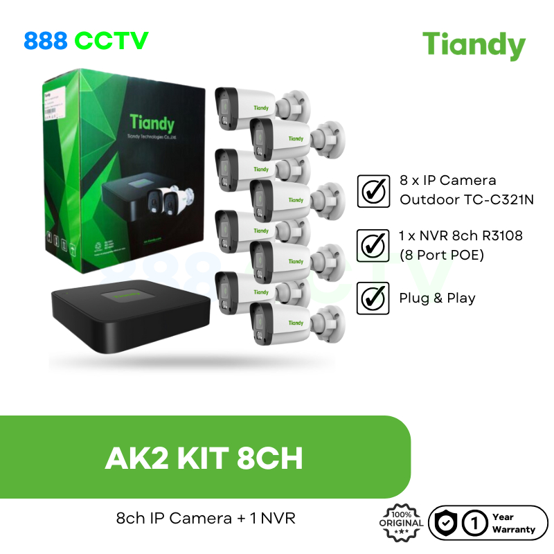 Jual Paket CCTV Tiandy AK2 Kit 8ch TC-KIT NVR + Camera Outdoor 2MP | Shopee Indonesia