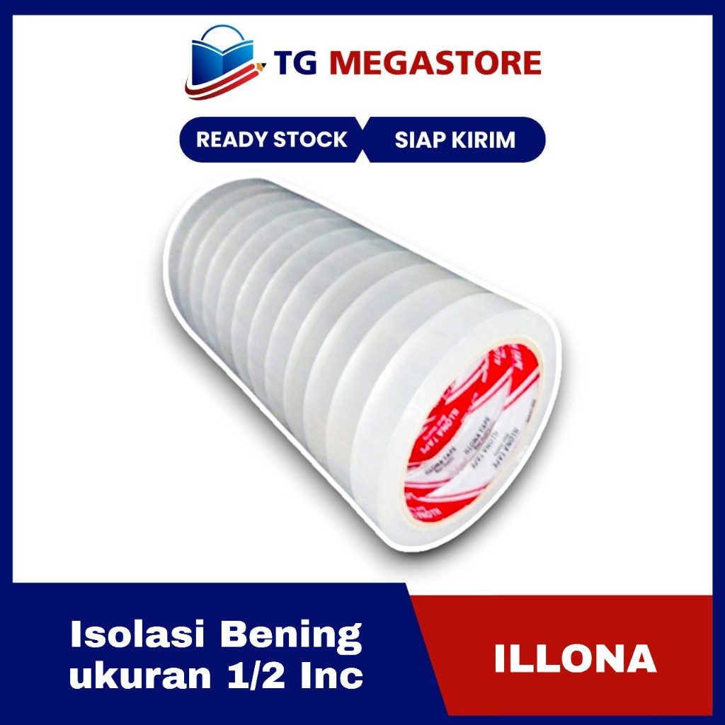 Jual Isolasi Bening ILLONA 1/2inci (12mm x 60yard) | Shopee Indonesia