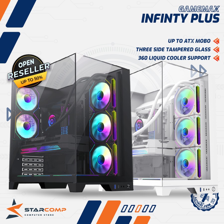 Jual GameMax Infinity Plus Black / White ATX Panoramic Glass Case | Shopee Indonesia