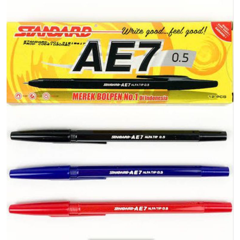 Jual PULPEN STANDARD AE7 1 PACK ISI 12 PCS - HITAM MERAH BIRU | Shopee Indonesia
