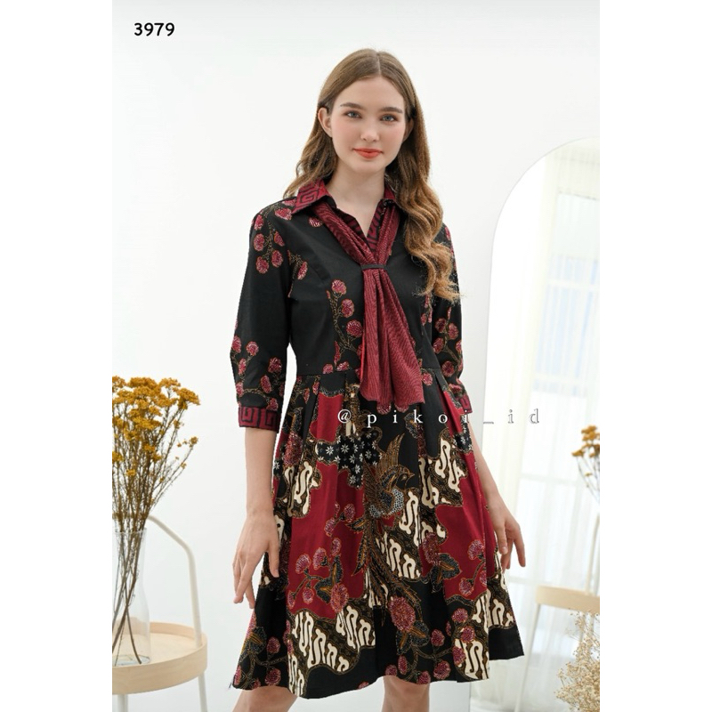 Jual Dress syal batik wanita lengan 3/4 / dress batik kekinian model ...