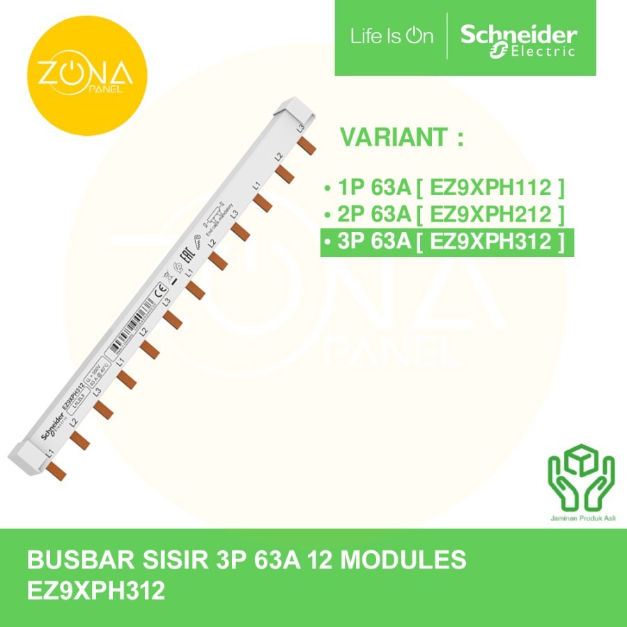Jual BUSBAR SISIR / COMB BUSBAR SCHNEIDER 3 PHASE 3P 63A EZ9XPH312 ...