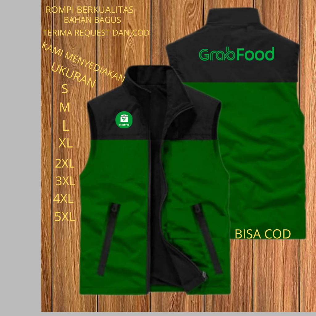 Jual COD - Rompi Pria Bermotor grAb-Rompi Driver GrabFood Terbaru ...