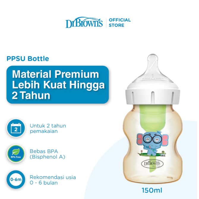 Jual Dr. Brown's 5oz PPSU Wide Neck Options+ Deco Elephant & Lion / Botol Susu / Botol Bayi ...