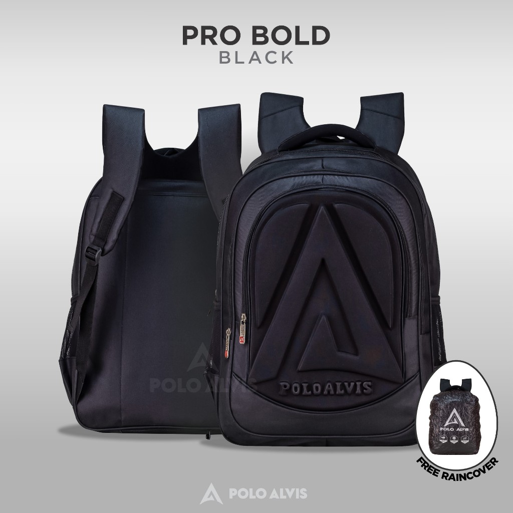 Jual POLO ALVIS - Pro Bold Tas Ransel Emboss Hitam Cowok 3D 16 inch ...