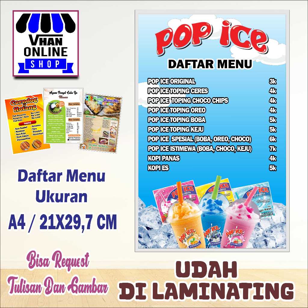 Jual Cetak Poster Daftar Menu Minuman Pop Ice Design Keren | Shopee ...
