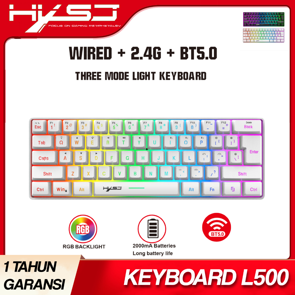 Jual HXSJ L500 Three Mode Light RGB Keyboard ( Wired + 2.4G + BT5.0 ...