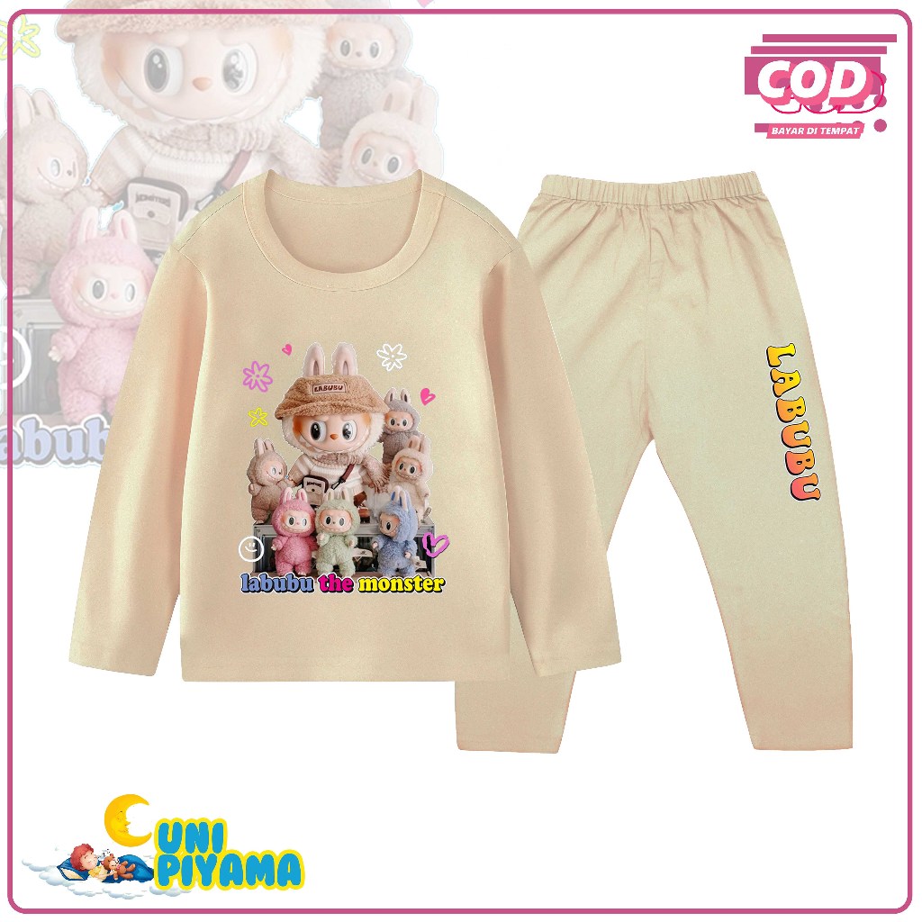 Jual Baju Tidur Labubu Stelan Panjang Anak Cewek dan Cowok usia 1-10Tahun 702 | Shopee Indonesia