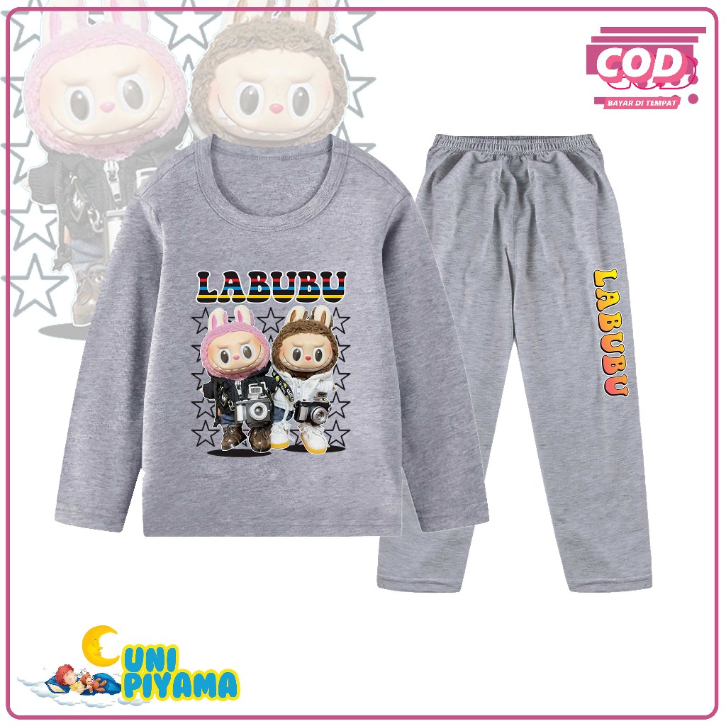 Jual Baju Tidur Labubu Stelan Panjang Anak Cewek dan Cowok usia 1-10Tahun 1412 | Shopee Indonesia