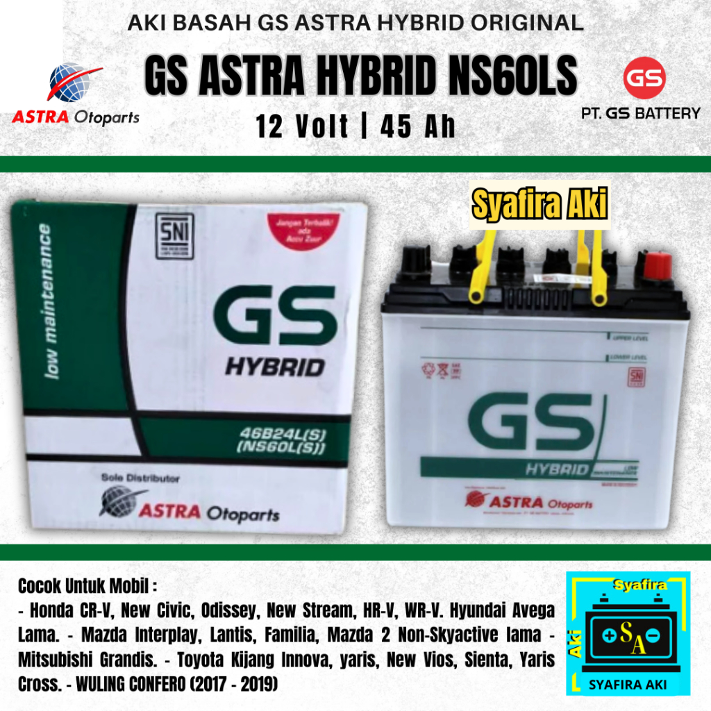 Jual AKI MOBIL CRV,HRV,NEW VIOS,GRANDIS GS ASTRA Hybrid NS60LS 45AMPER ...