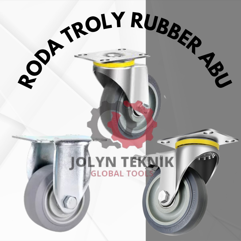 Jual RODA TROLY RUBBER ABU ETALASE KARET TEBAL DOUBLE BEARING MATI REM ...