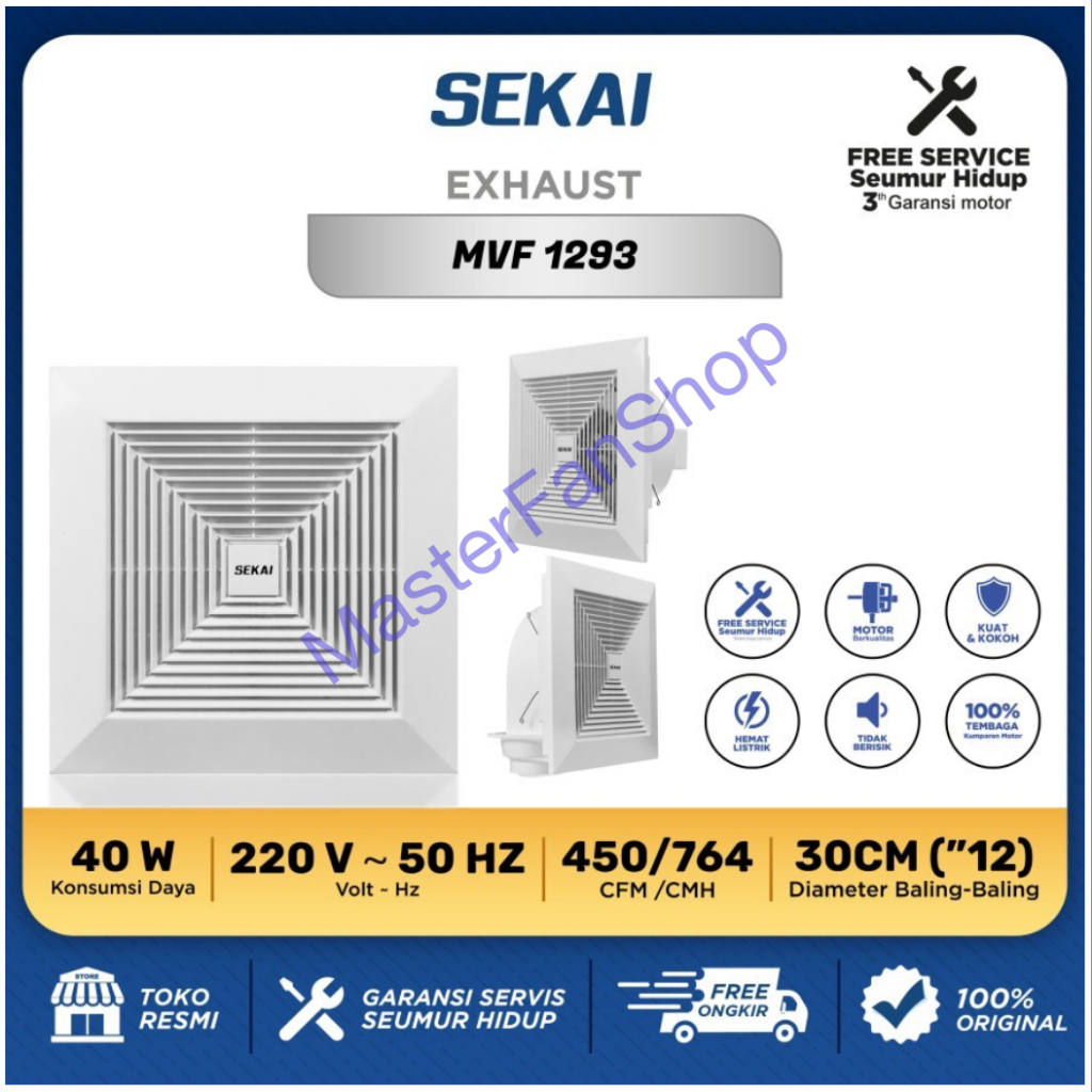 Jual SEKAI MVF 1293 Kipas Exhaust Fan Plafon Plastik 12”/30cm dengan ...