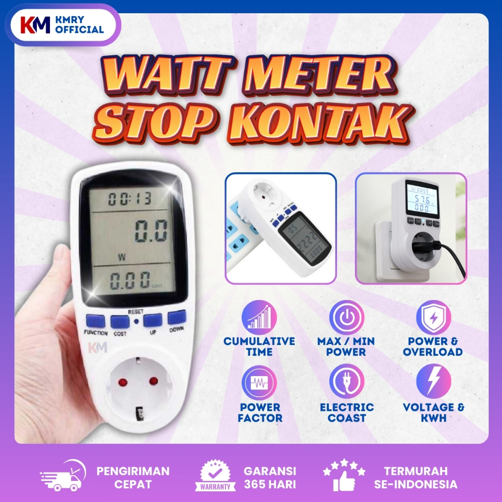 Jual KMRY Watt Meter Stop Kontak Pengukur Daya Listrik Wattmeter KWH Volt Ampere Digital Power ...