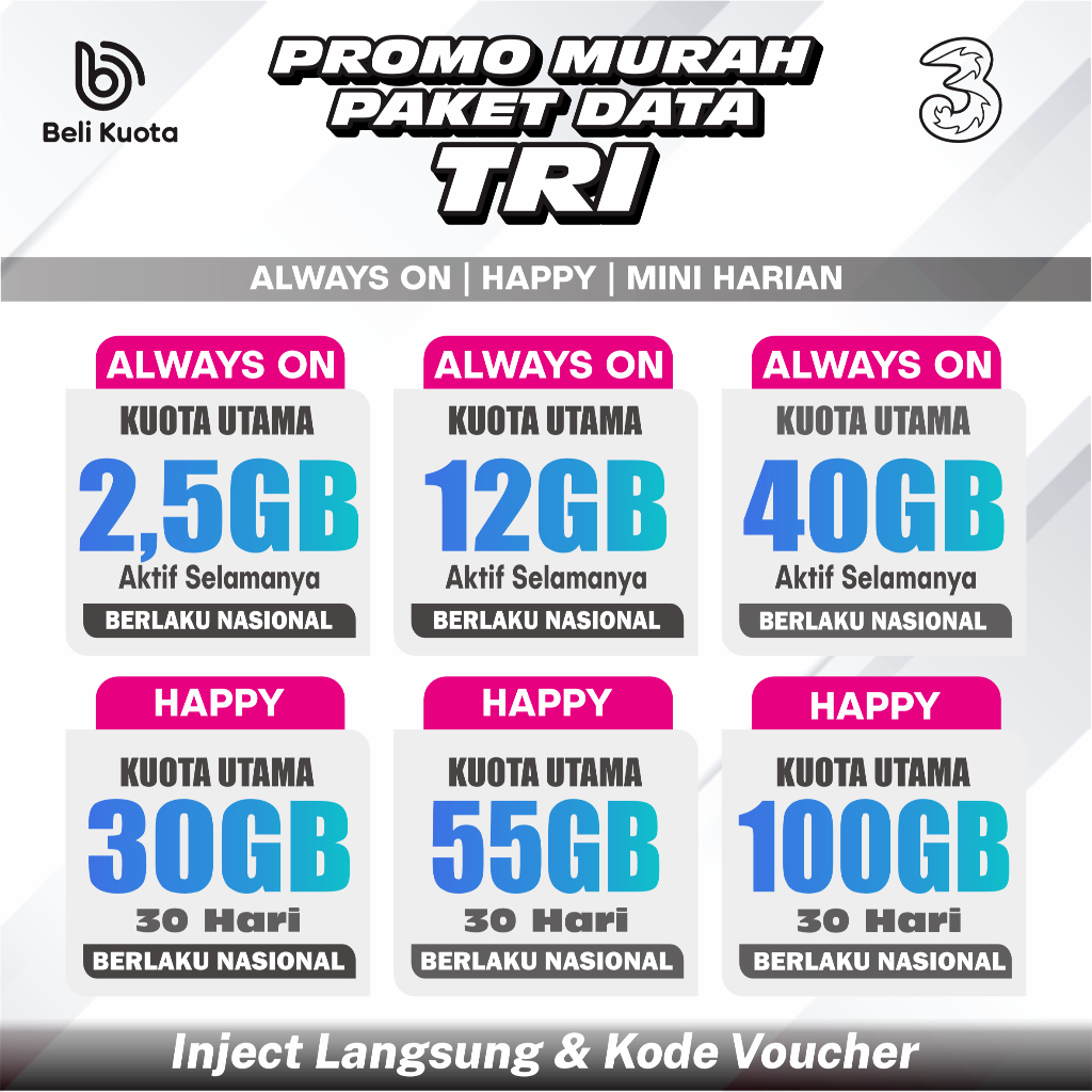Jual PROMO PAKET DATA TRI THREE 3 HAPPY & UNLIMITED AON MURAH PROSES CEPAT | Shopee Indonesia