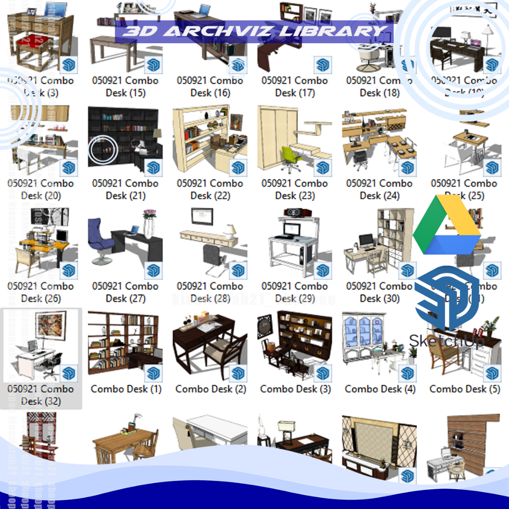 Jual 82 Desk Set Sketchup Model Asset Library | Shopee Indonesia