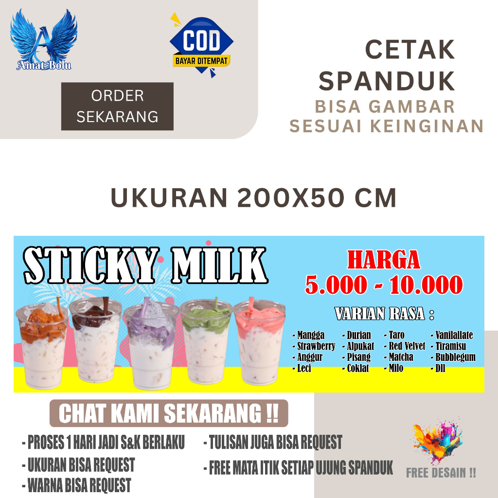Jual Cetak Spanduk Banner Varian Rasa Sticky Milk Costom Desain | Shopee Indonesia
