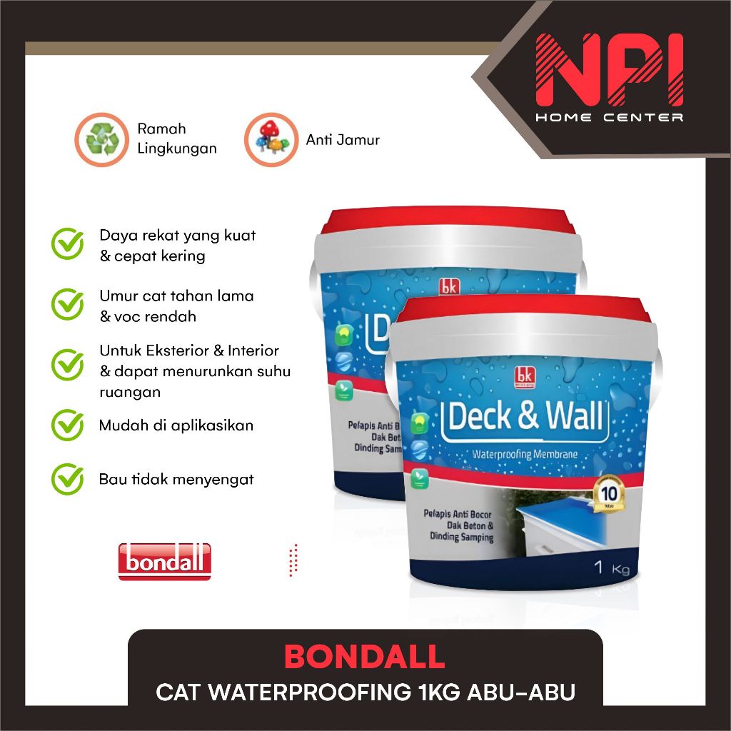 Jual Bondall - Cat Anti Bocor Tembok Dinding Waterproofing Membrane Deck And Wall Beton 1 Kg Abu ...