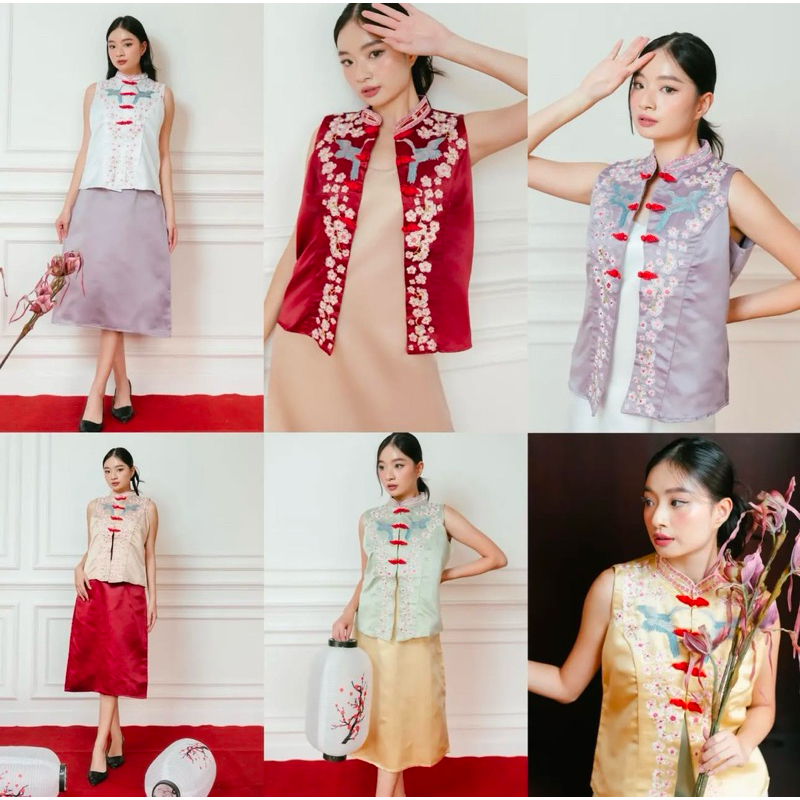 Jual CNY Imlek Edition Premium Cheongsam Qipao Sakura Two Tone Blazer ...
