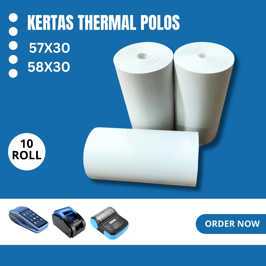 Jual KERTAS THERMAL EDC BLUETOOTH 57X30 ISI 10 ROLL | Shopee Indonesia
