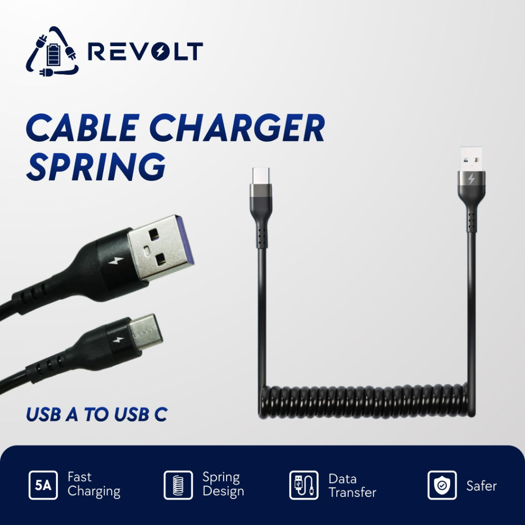 Jual Revolt Kabel Data Fast Charging Spring 1.5M USB A to USB C 5A ...