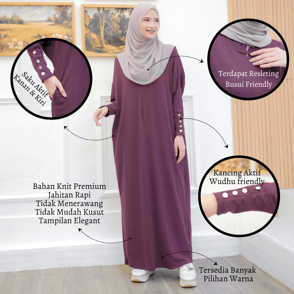 Jual Outfiks Abaya Gamis Batwing Plisket Knit Dress Busui Umroh Lebaran Haji Daily V1 | Shopee ...