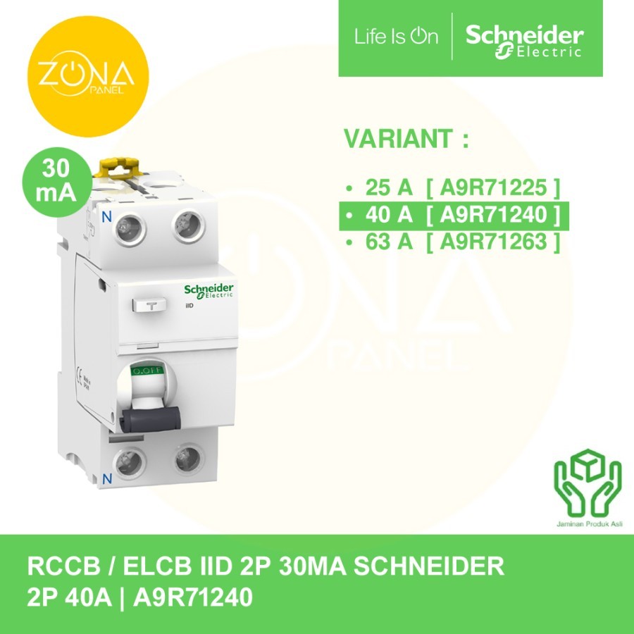 Jual RCCB ELCB SCHNEIDER ACTI9 IID 2P 40A 30MA A9R71240 ORIGINAL | Shopee Indonesia