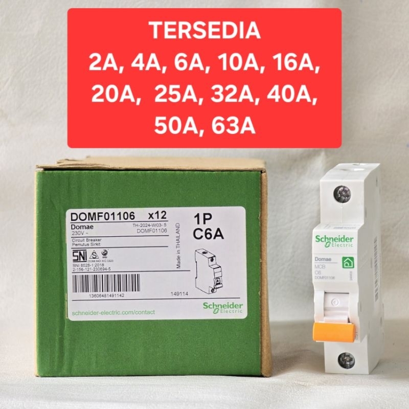 Jual (100% ASLI & ORIGINAL) SCHNEIDER MCB DOMAE 1 PHASE 2 4 6 10 16 20 25 32 40 50 63 AMPERE ...