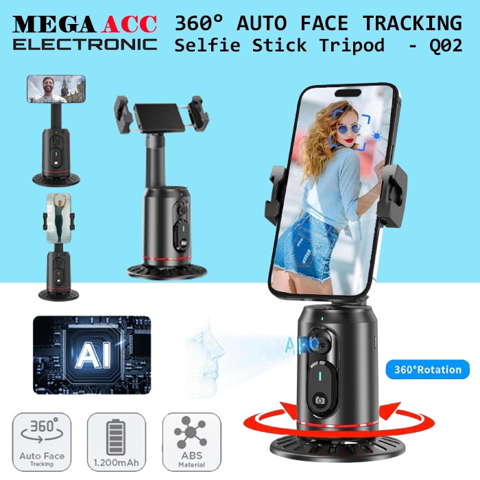 Jual Auto Face Tracking With Adjustable Lens Q02 Gimbal Tripod Stabilizer 360° Rotation - Selfie ...