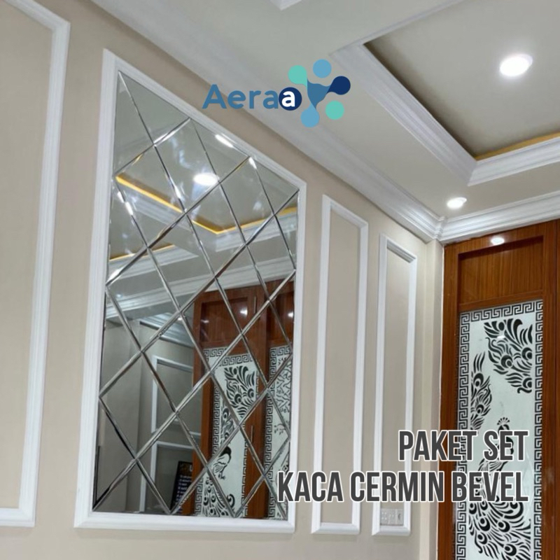 Jual paket ukuran 140cm x 140cm kaca moulding bevel kaca cermin dinding ...