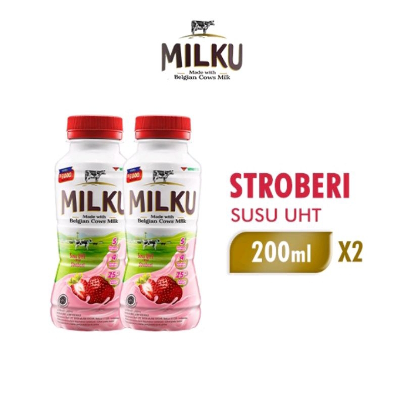 Jual Milkku Stroberi Susu UHT 200ml X2 | Shopee Indonesia