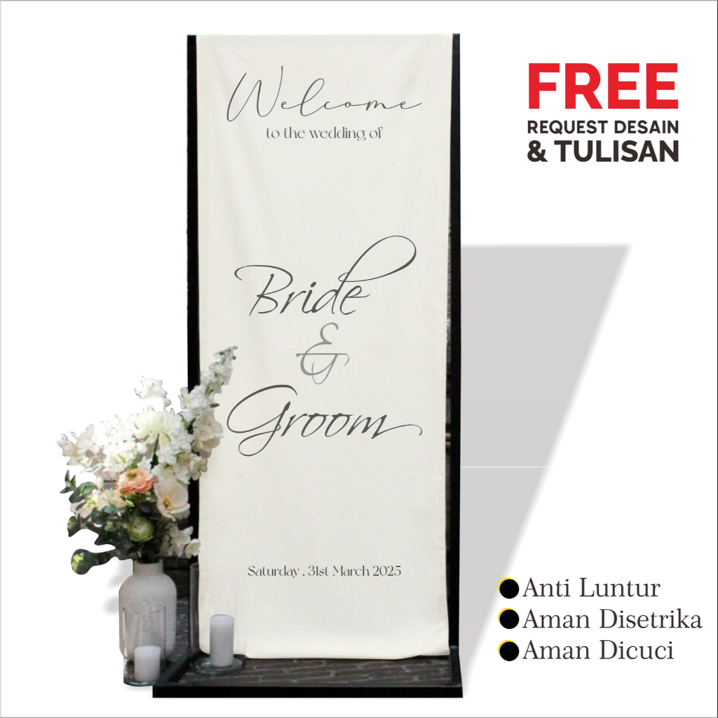 Jual Spanduk Banner Kain Wedding Sign Welcome to the Wedding of Bride ...