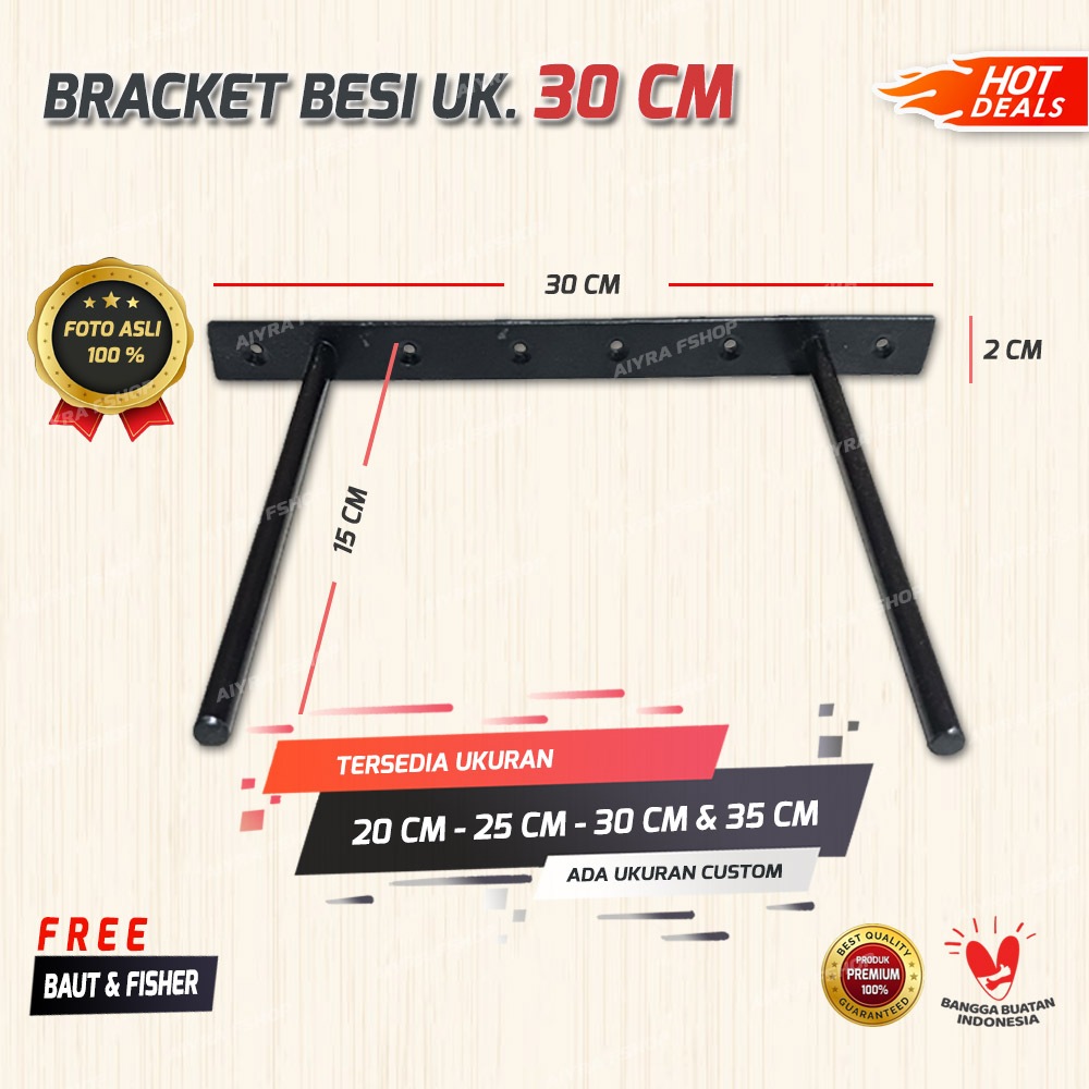 Jual Bracket besi U / besi penyangga rak gantung ( ambalan ) panjang 30 ...